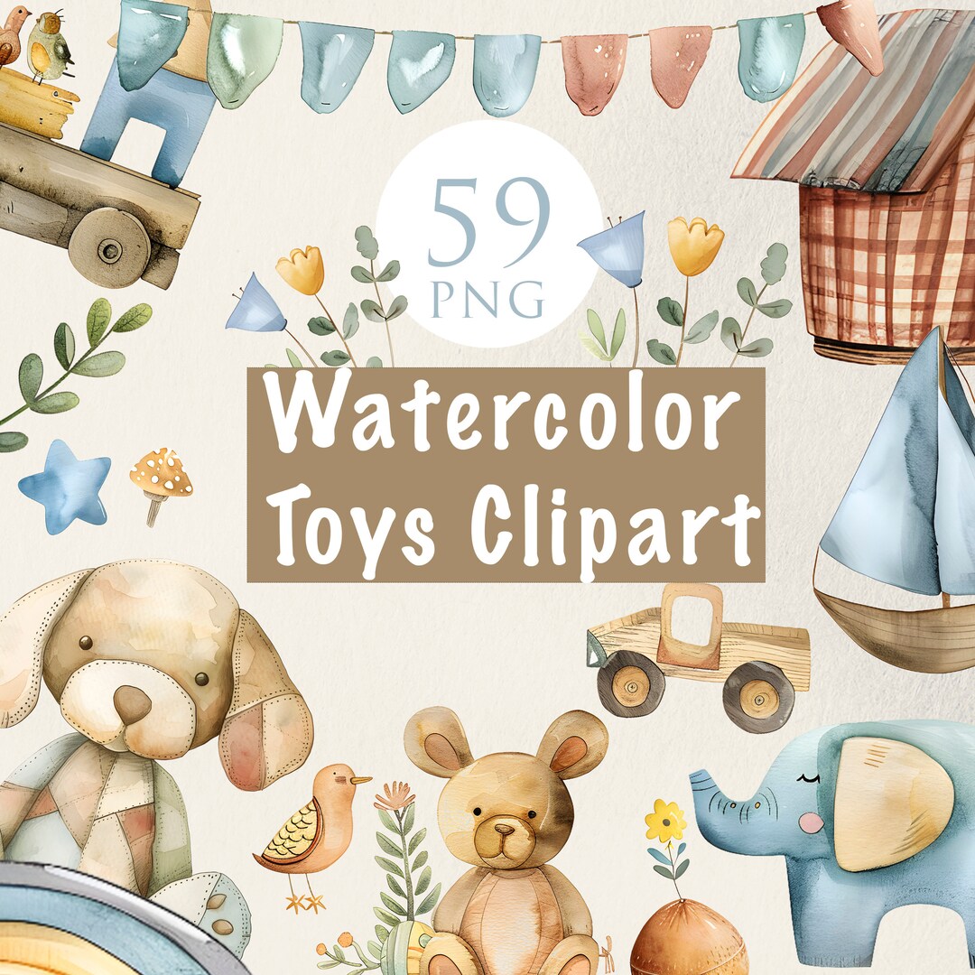 Watercolor Eco Toys Clipart Boho Baby Watercolor Clipart Birthday ...