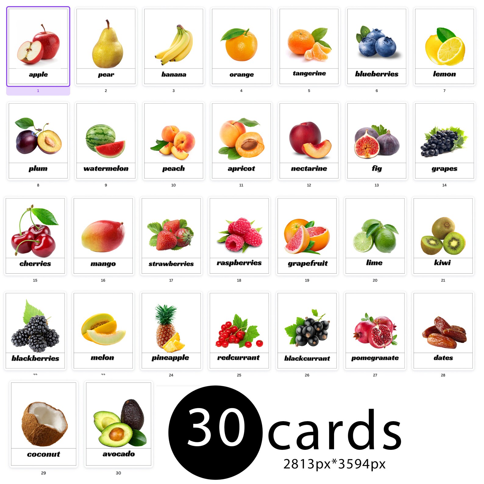 FRUITS Cards • Editable Montessori Cards • Flash Cards Nomenclature ...