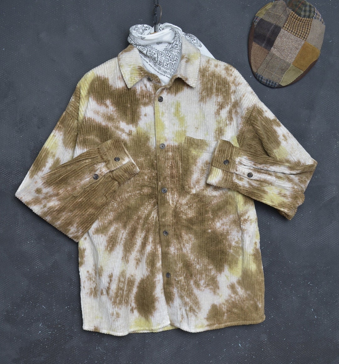 Vintage Workwear Corduroy Shirt Jacket M Men Tie Dye Cord Work Shirt ...