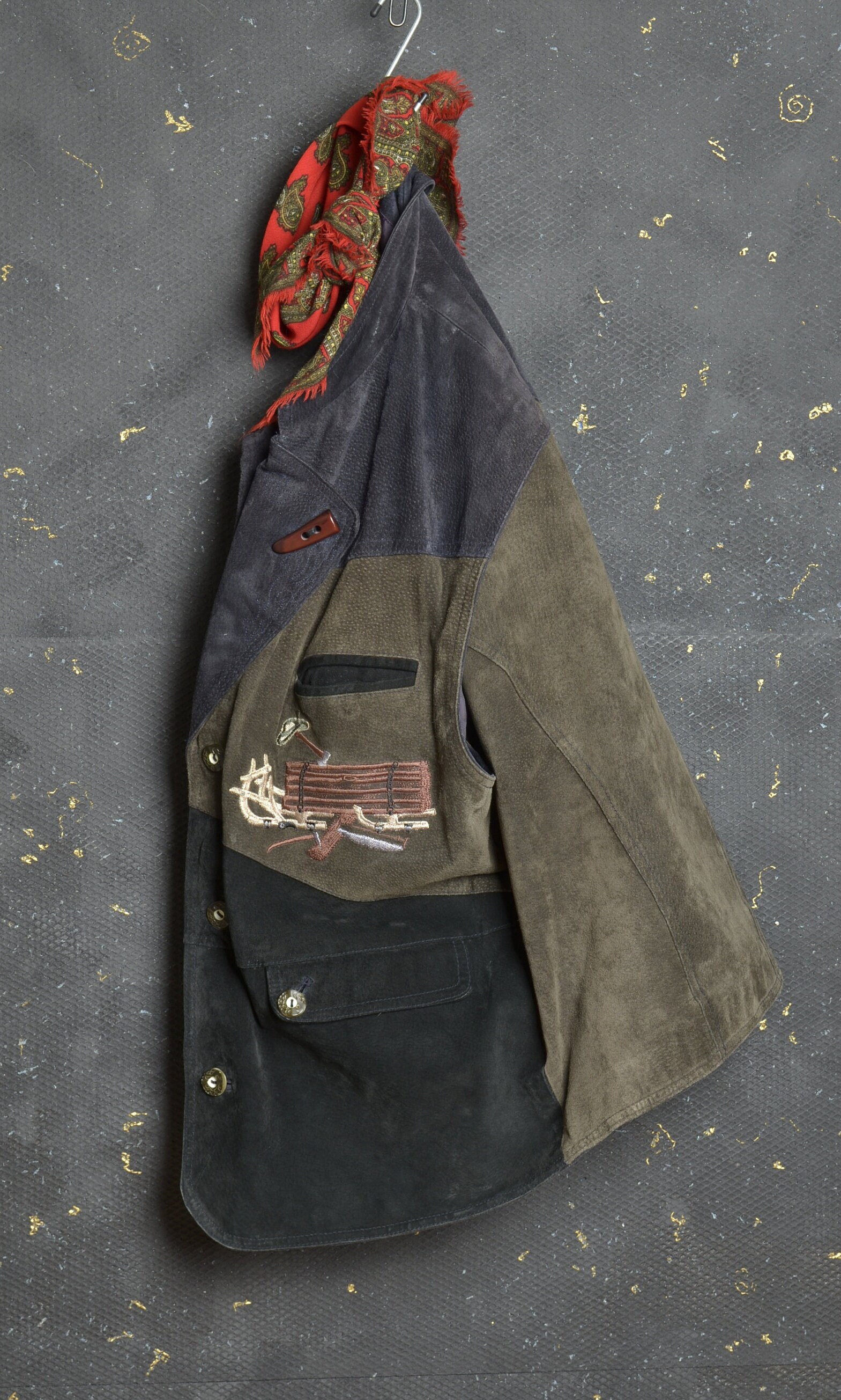 VINTAGE Trachten Vest L Men Germany Country Shooting Real Leather ...