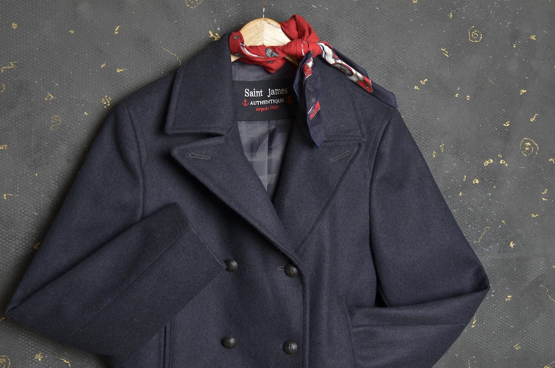 Vintage Saint James Pea Coat S Men France Galion Nautical Jacket Breton ...
