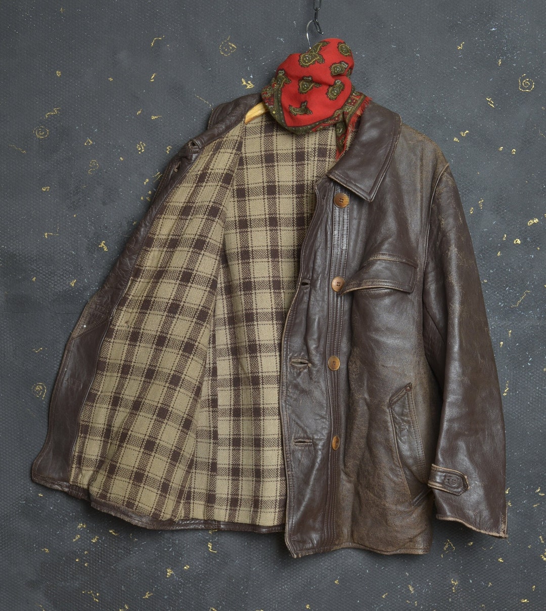 Vintage 1960s French Leather Jacket M Le Corbusier Brown Workwear ...