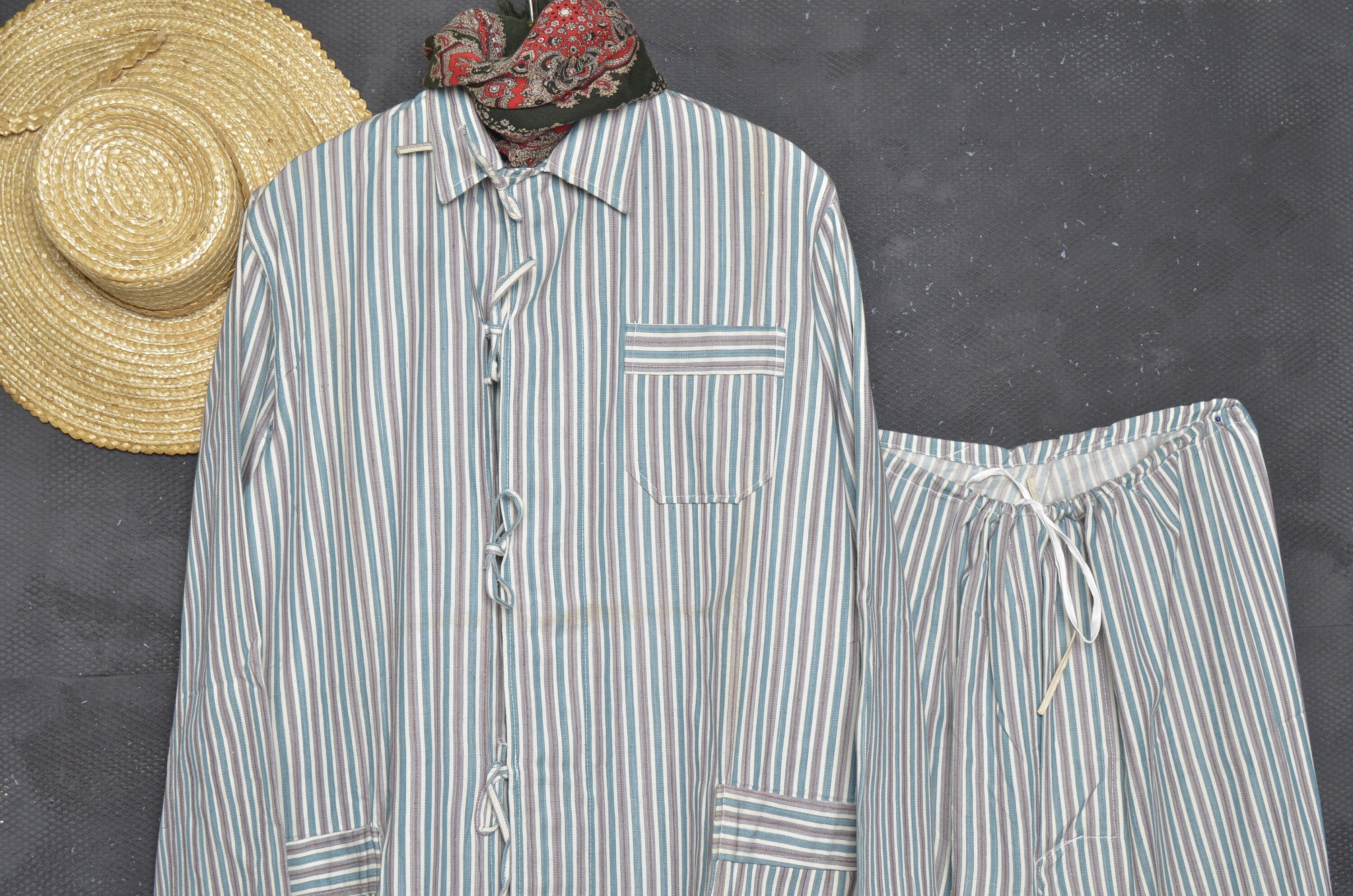 Vintage 60s Sleepwear Pajamas Suit Men Workwear Coat XL Flannel Cotton ...