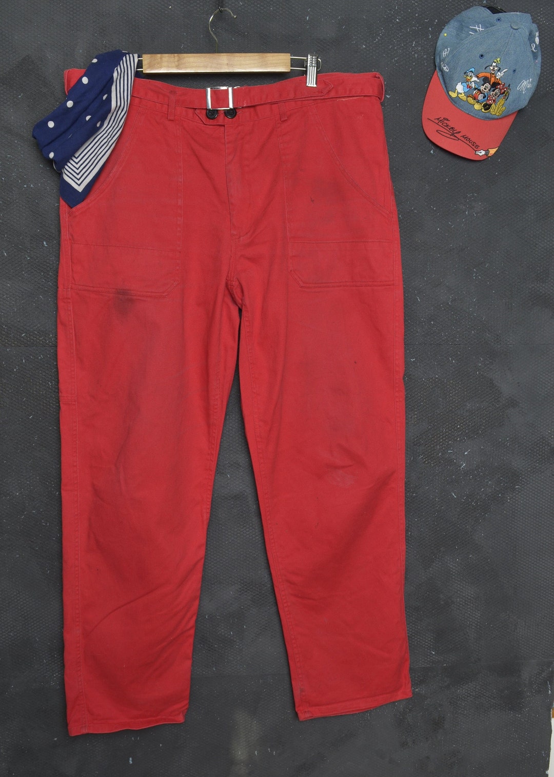 Vintage Work Pant W38 Men Chore Trouser Utility Red Workwear Farmer ...