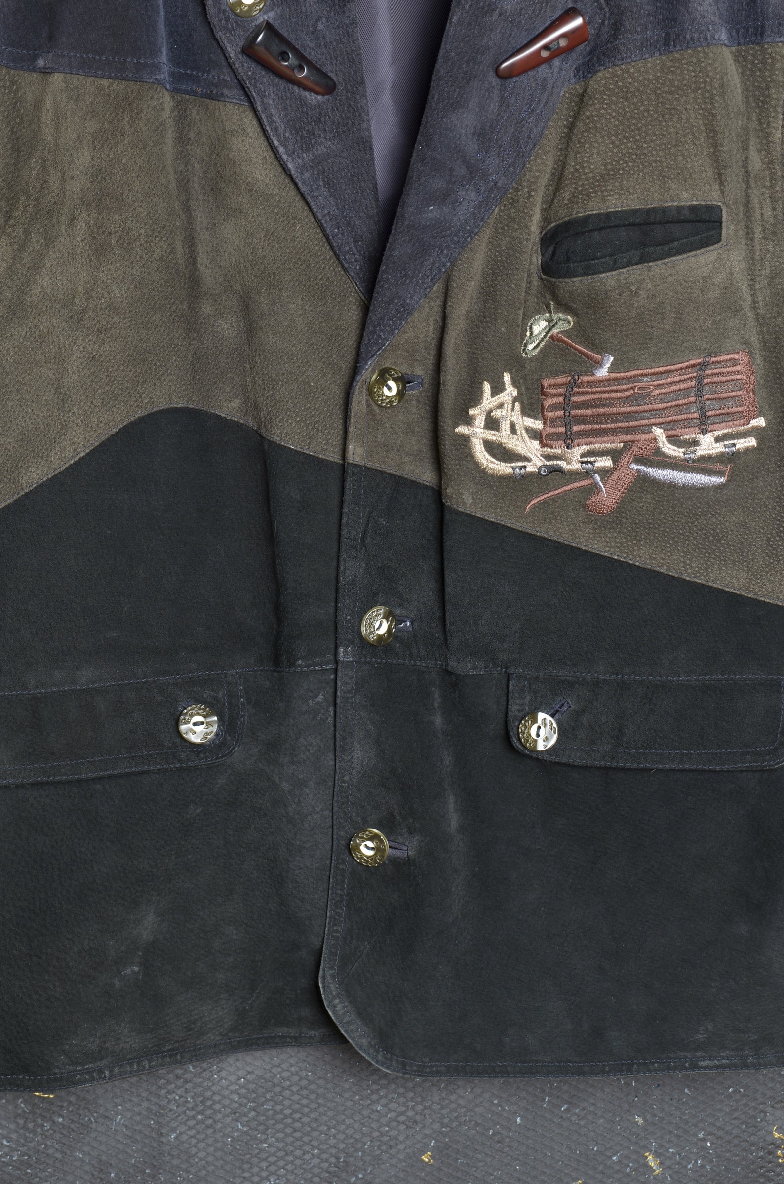VINTAGE Trachten Vest L Men Germany Country Shooting Real Leather ...