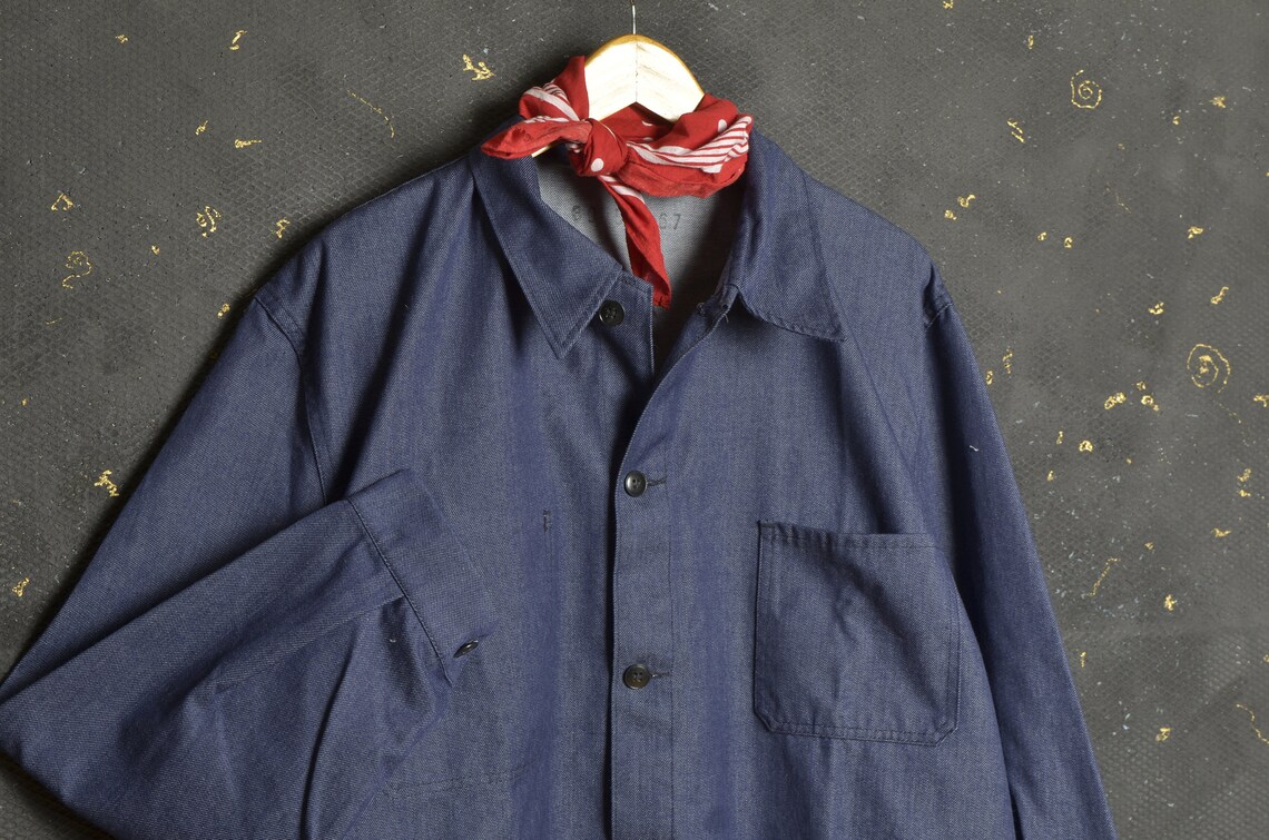 Vintage French Work Jacket XL Men Workwear Chore Coat Denim Shirt Bleu ...