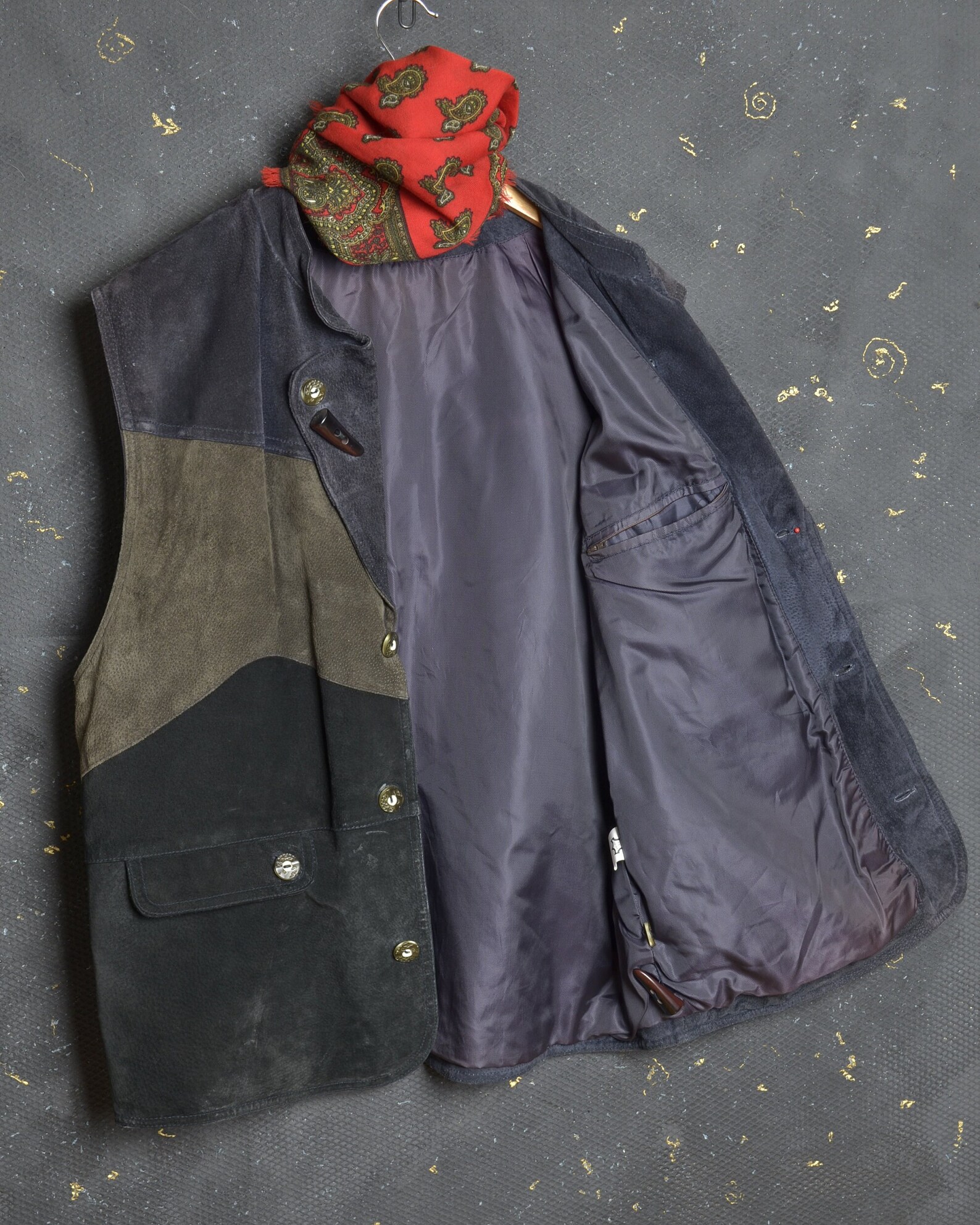 VINTAGE Trachten Vest L Men Germany Country Shooting Real Leather ...