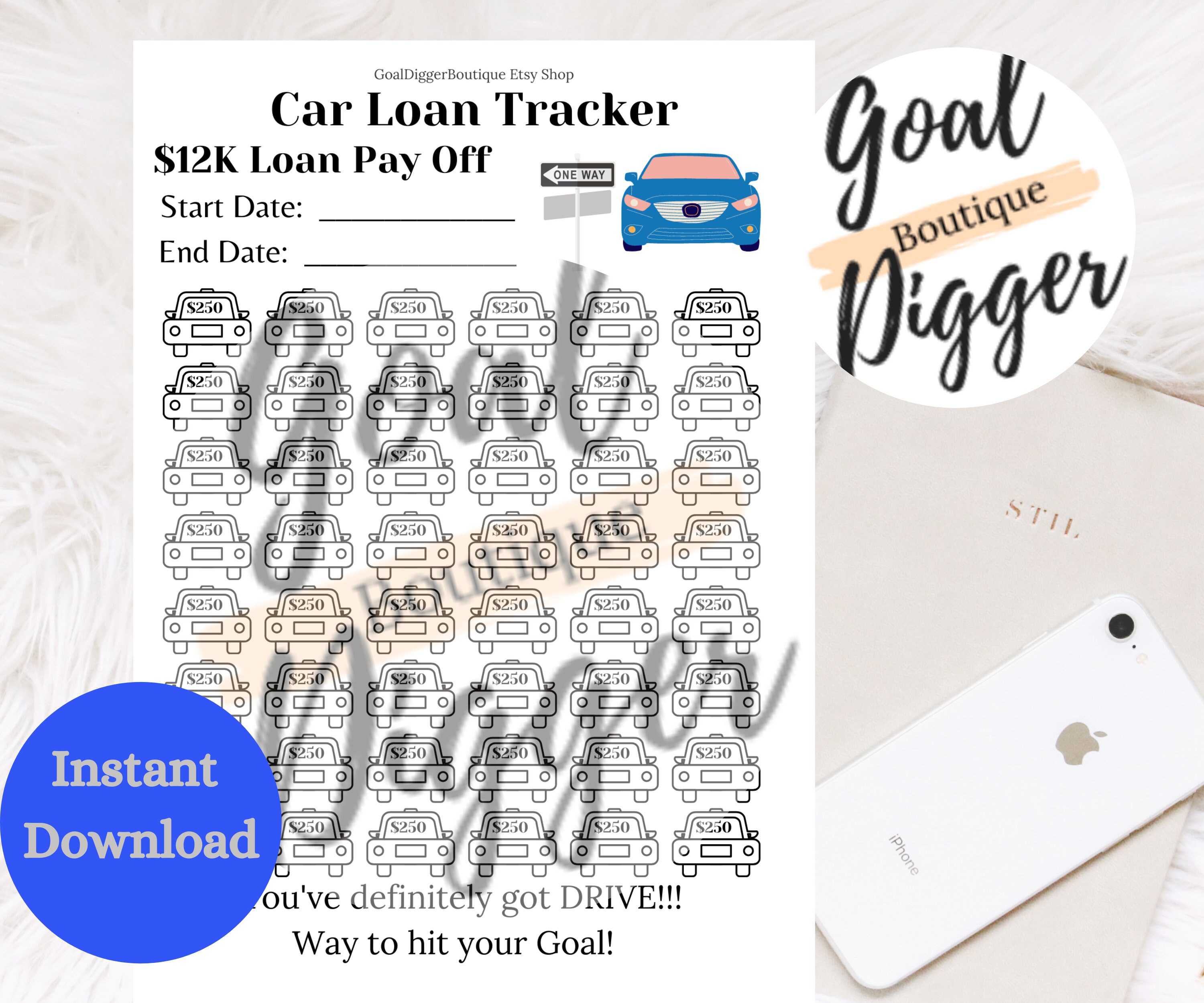 12K Car Loan Payoff Tracker | Savings Tracker | Printable Payoff ...