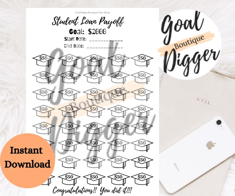 2000 Dollar Student Loan Payoff Tracker | Savings Tracker | Printable ...