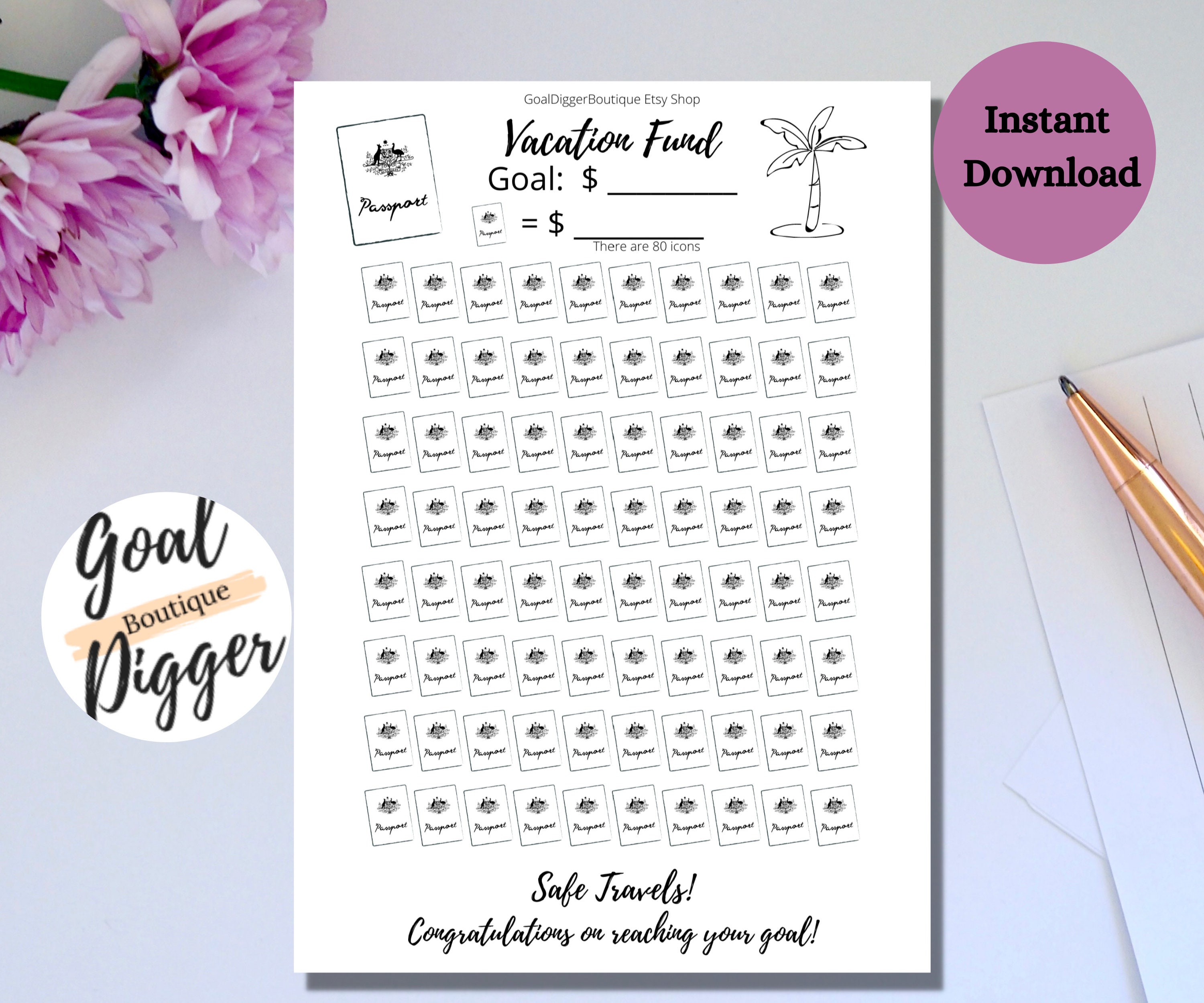 Vacation or Travel Fund Tracker Savings Tracker Printable - Etsy UK