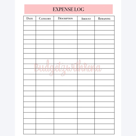 Expense Log Sheet | Etsy