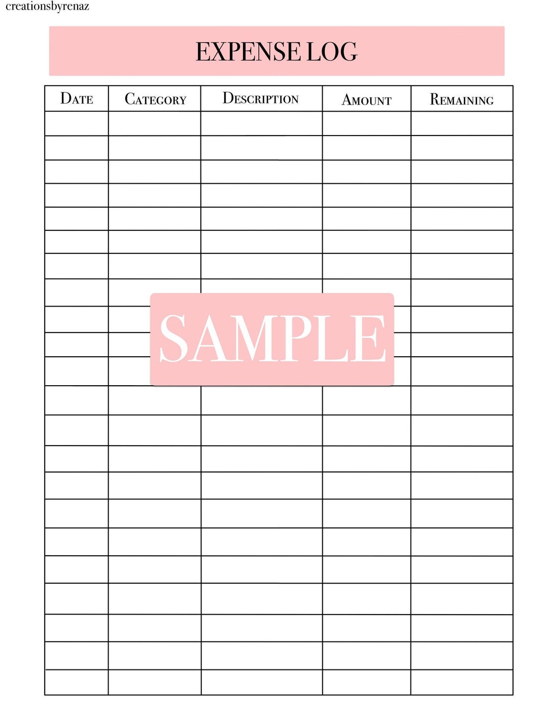 Expense Log Sheet - Etsy