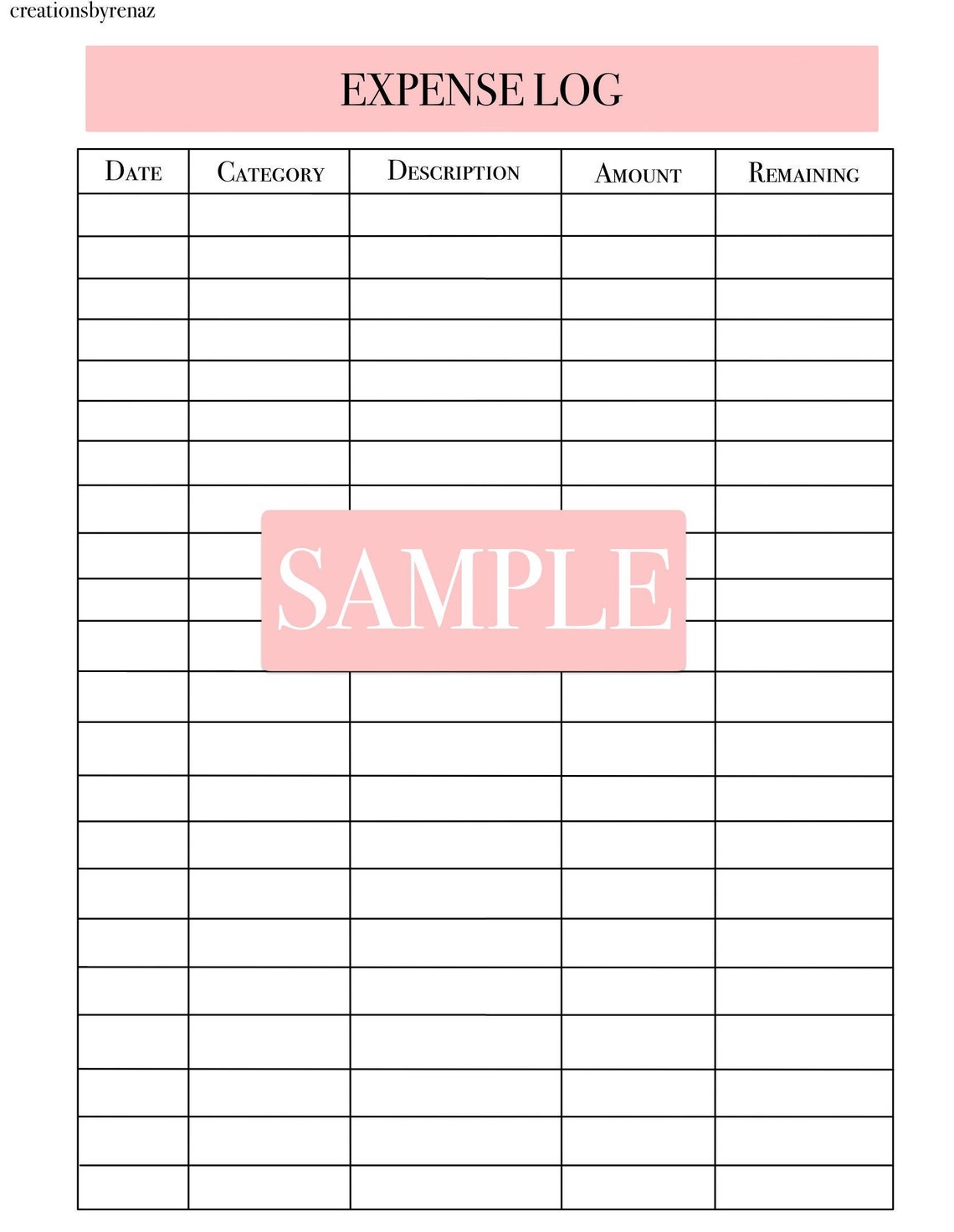 Expense Log Sheet - Etsy
