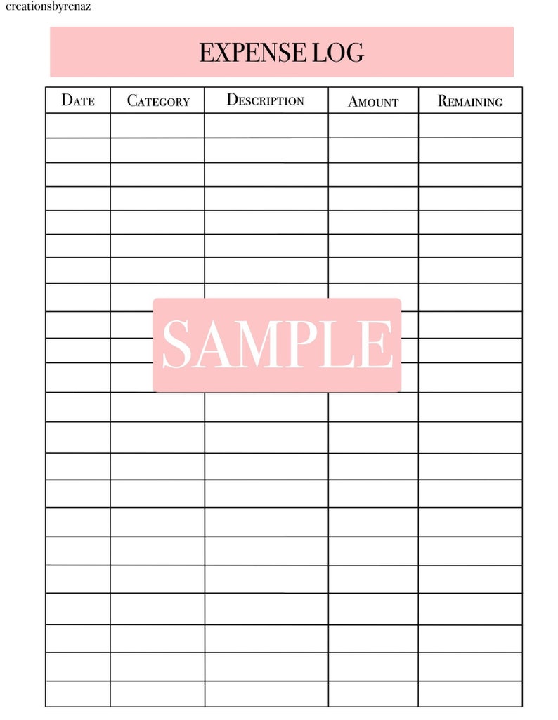 Expense Log Sheet - Etsy