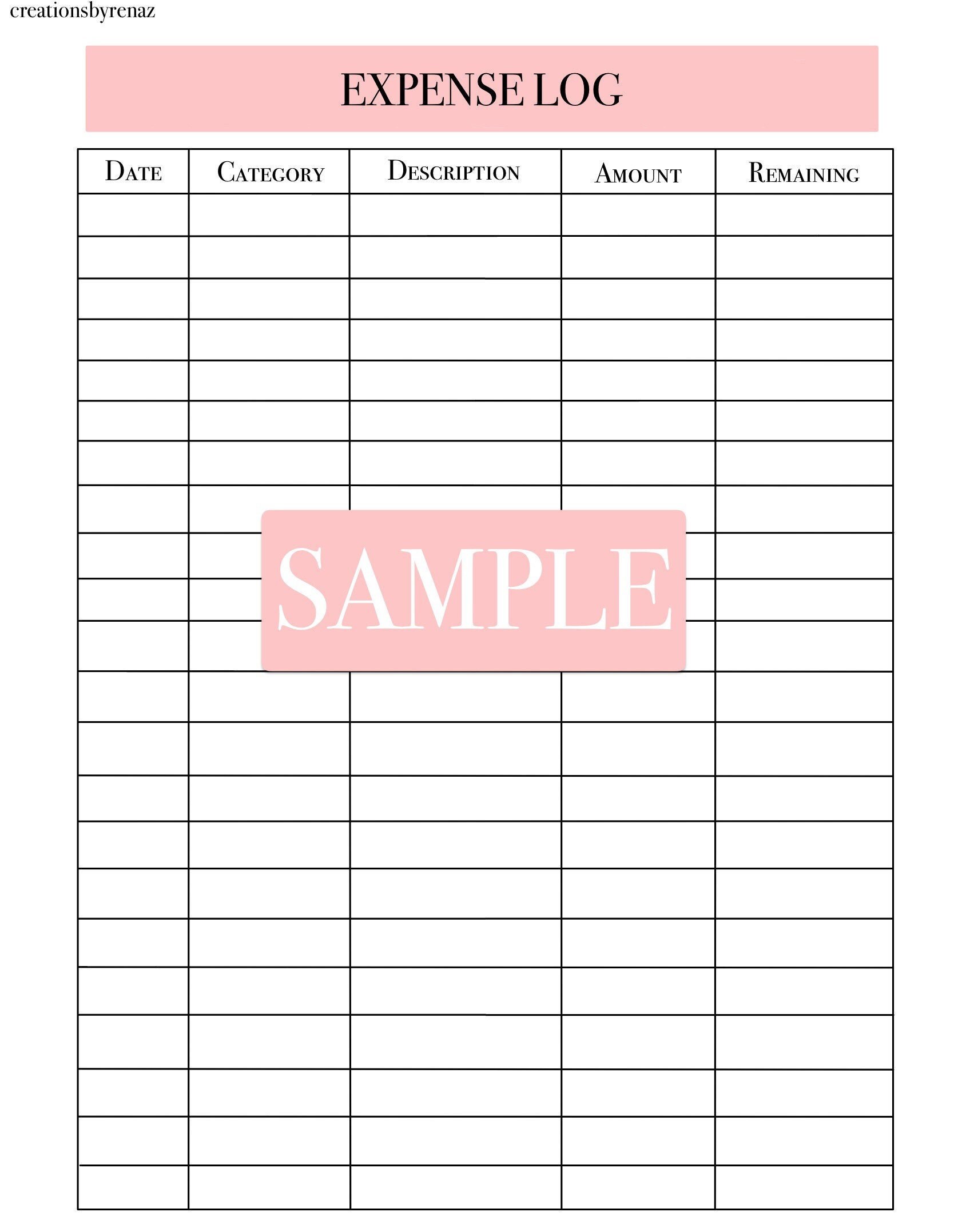 Expense Log Sheet - Etsy