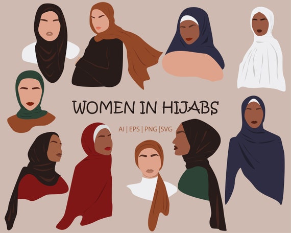 Abstract Women In Hijabs Clipart Muslim Clip Art Hijab Etsy