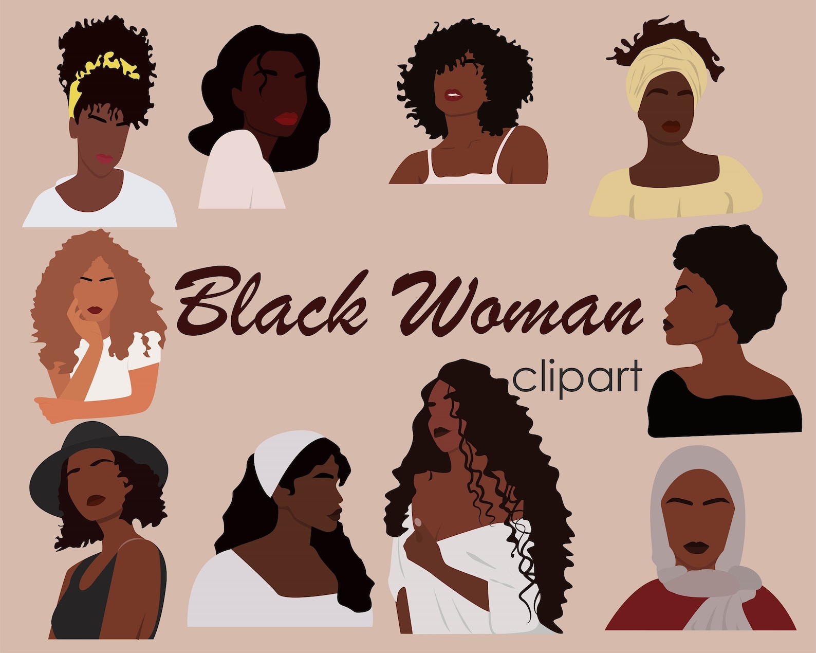 Abstract Black Woman Clipart. African American Girls Clip Art. - Etsy ...