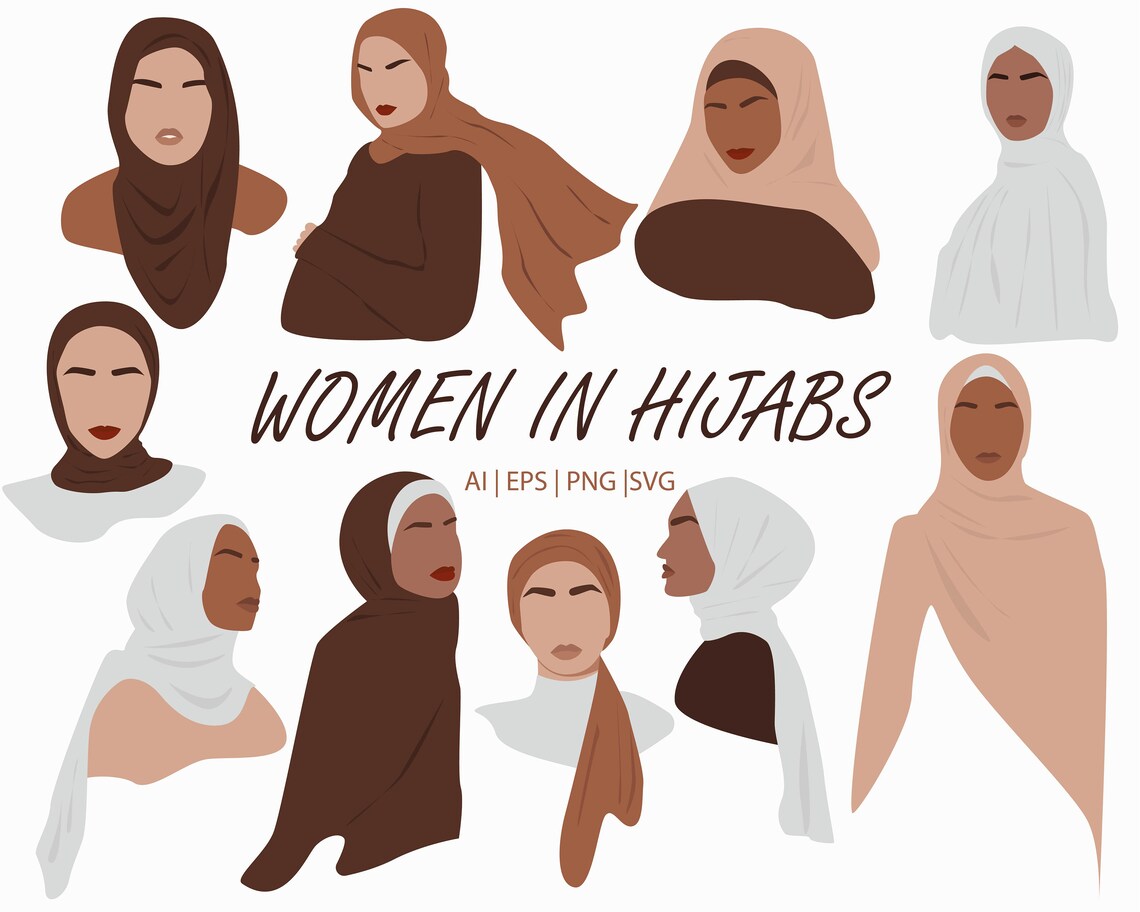 Abstract women in hijabs clipart. Muslim clip art. Hijab | Etsy