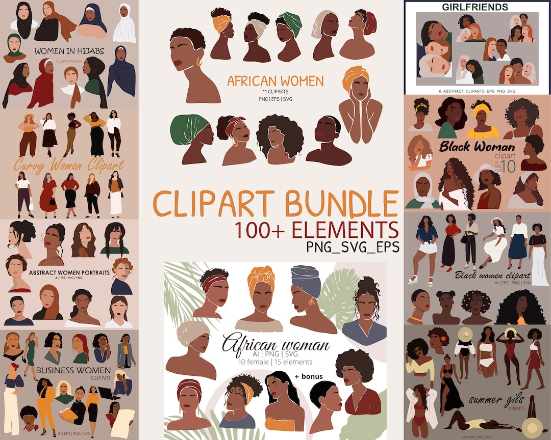 Abstract Woman Clipart BUNDLE 10 IN 1. African American Girls Clip Art ...