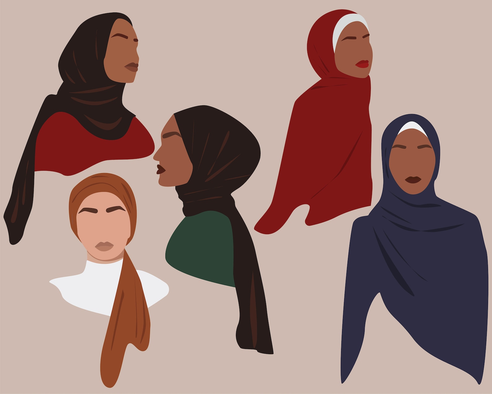 Abstract Women in Hijabs Clipart. Muslim Clip Art. Hijab Clipart ...