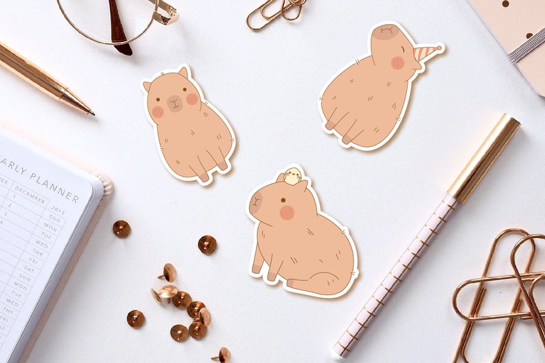 Capybara Kawaii Stickers. Cute Capybaras 10 Png Digital Sticker Pack ...