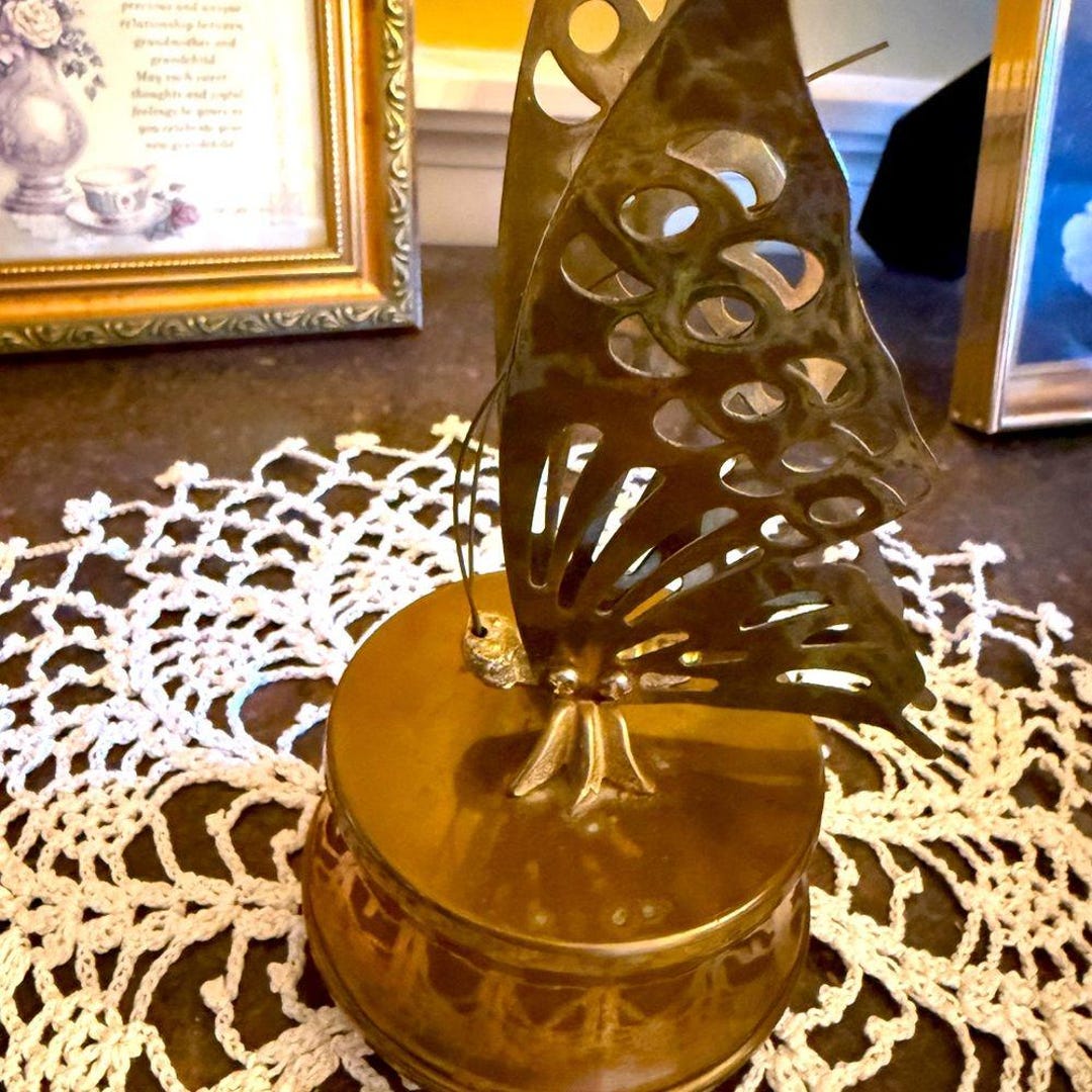 Vintage Brass Butterfly Spinning Music Box Plays Oh What a Beautiful ...