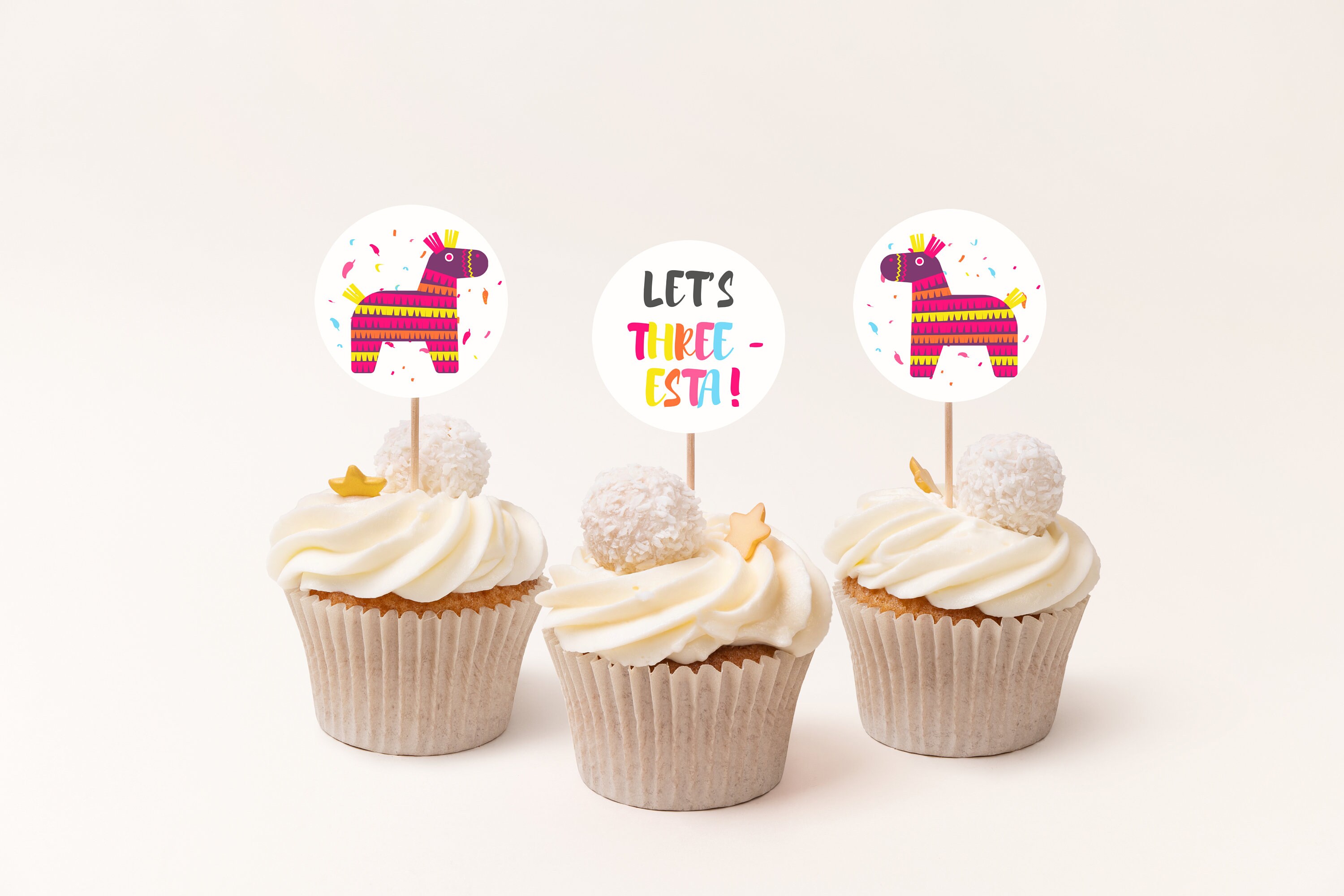 Three Esta Birthday Cupcake Toppers, Girl 3rd Birthday Party Printable ...