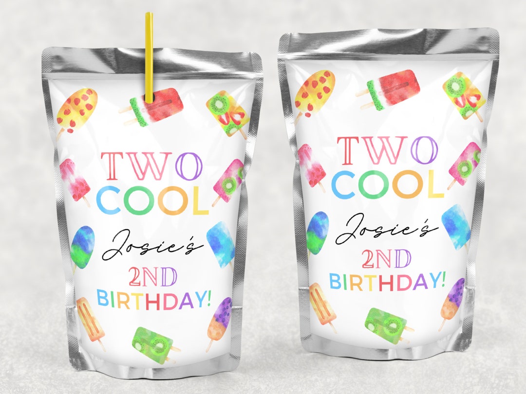Two Cool Popsicle Capri Sun Labels, Editable 2nd Birthday Girl Rainbow ...