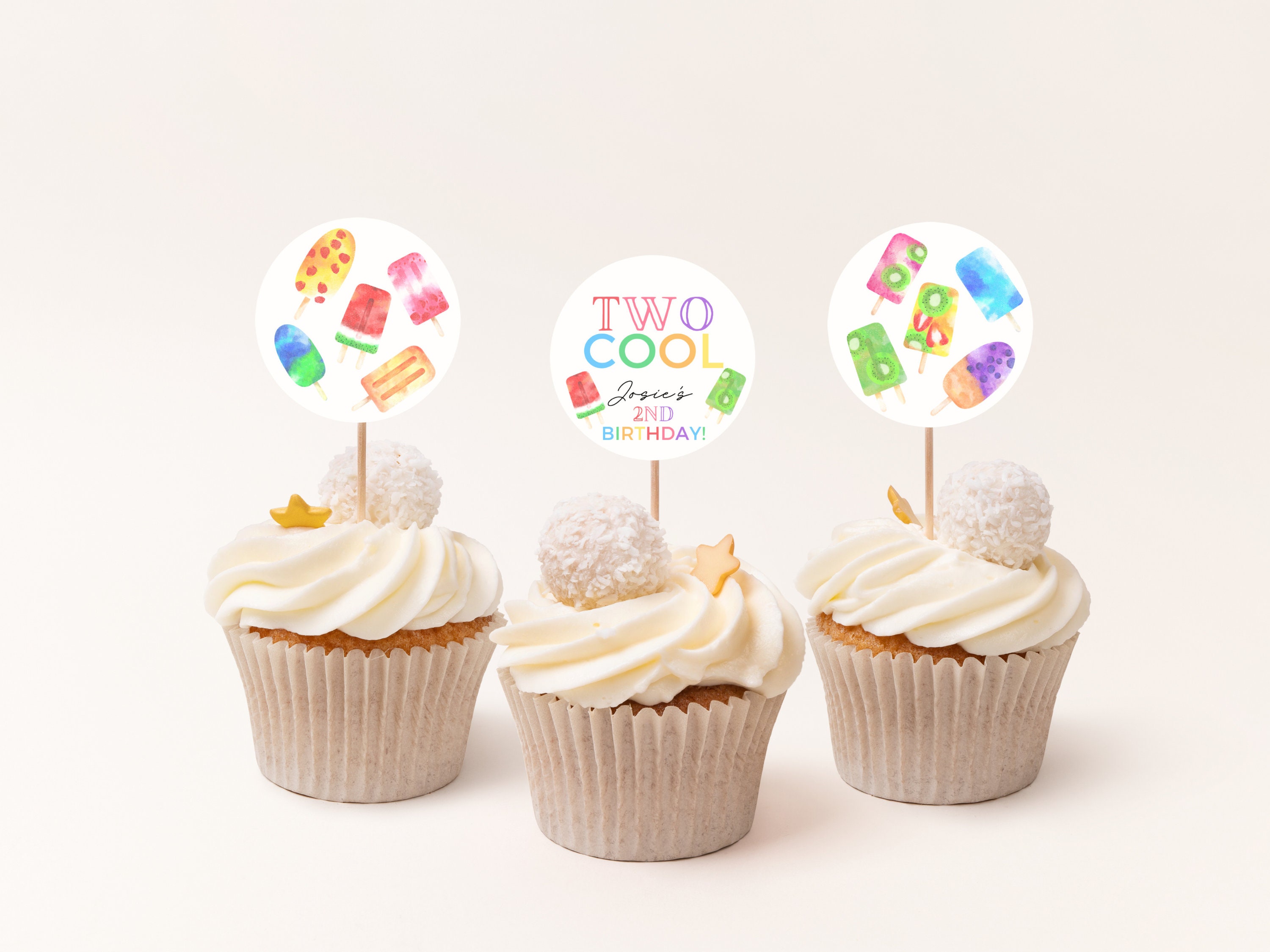 Two Cool Popsicle Cupcake Toppers Template, Editable 2nd Birthday Girl ...