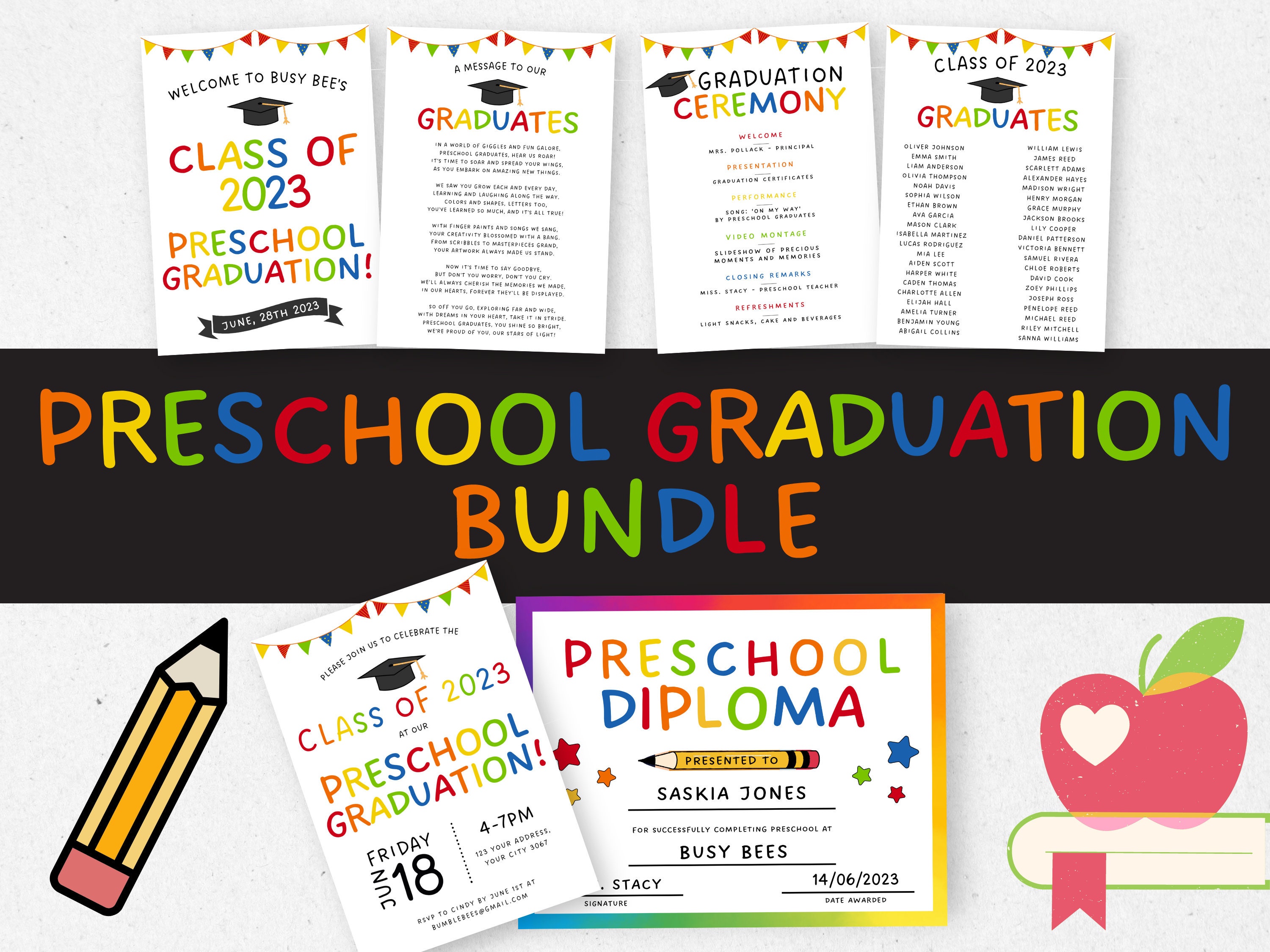Preschool Graduation Invitation and Program, 2023 Preschool Graduation ...