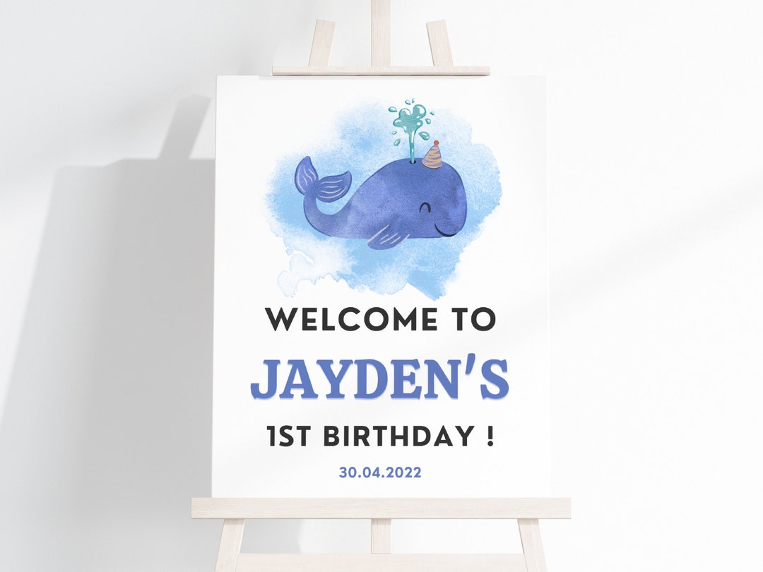 Whale First Birthday Welcome Sign, Ocean Under the Sea Boy 1st Birthday ...