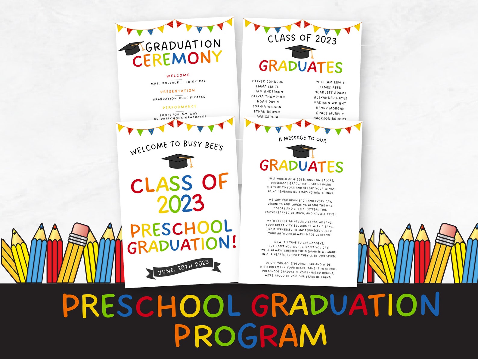 Preschool Graduation Program Editable Template, Printable Pre-k Canva ...