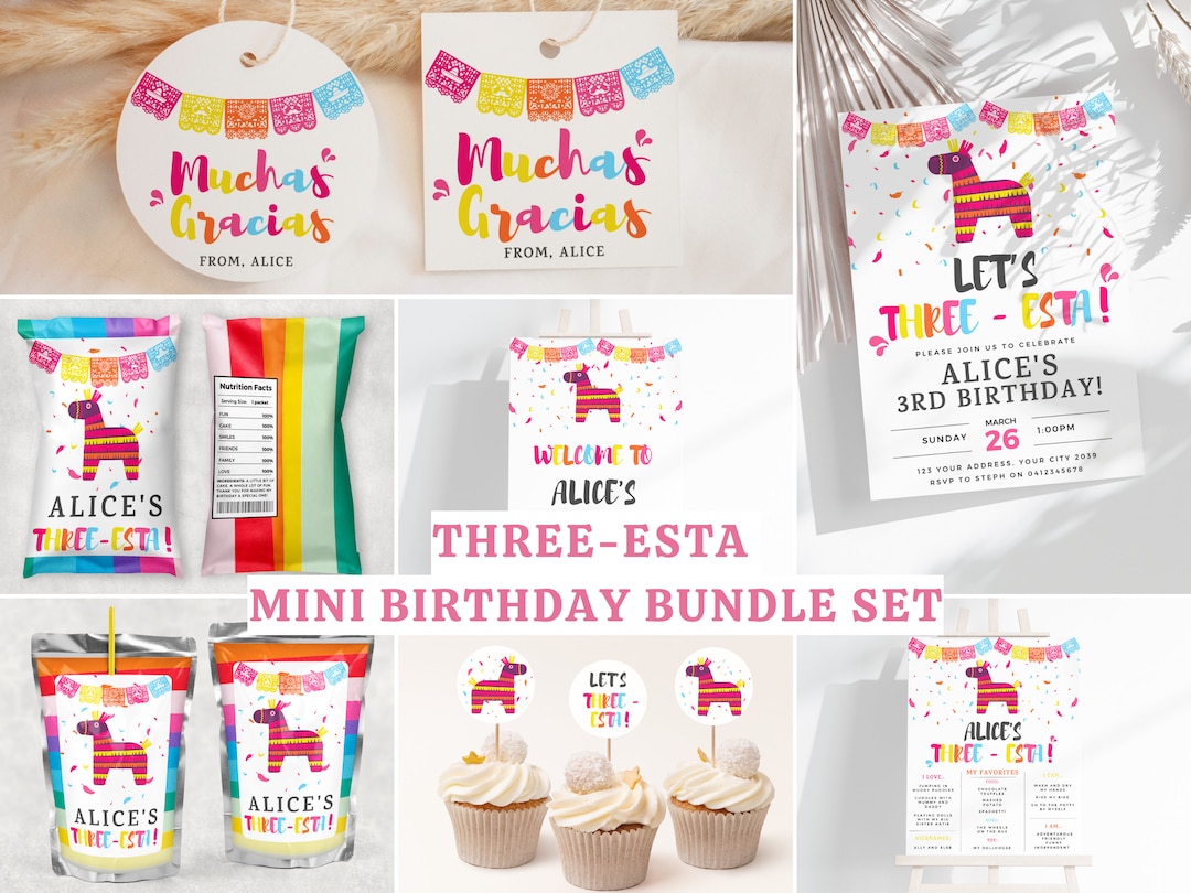 Three Esta Birthday Bundle Templates, 3rd Fiesta Birthday Decorations ...