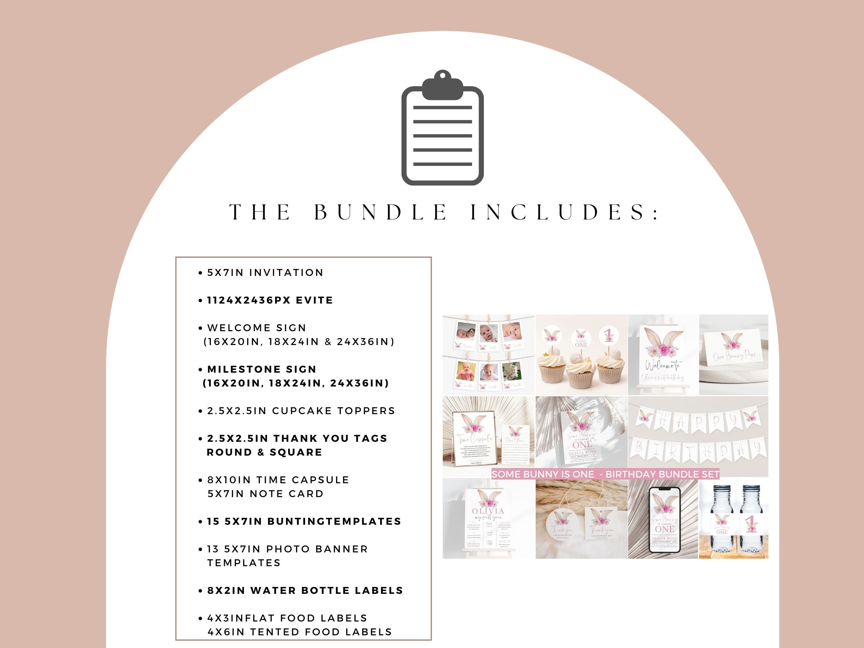 Some Bunny is One Birthday Bundle Template Set, Bunny First Birthday ...