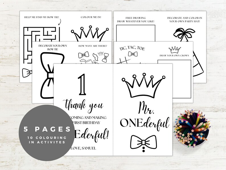 Mr Onederful Printable Birthday Party Colouring Pages - Etsy
