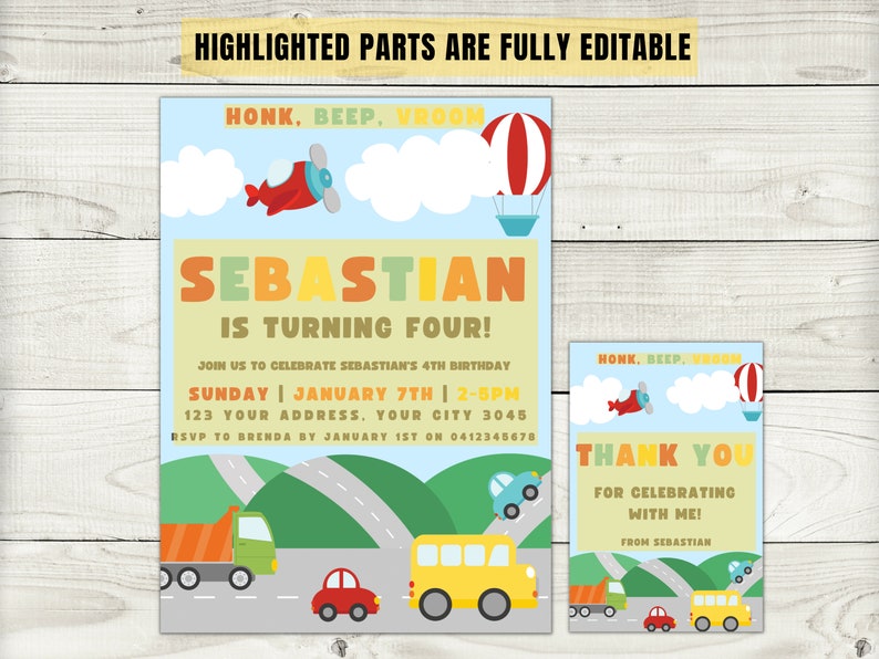 Editable Digital Invitation Transportation, Transport Birthday ...