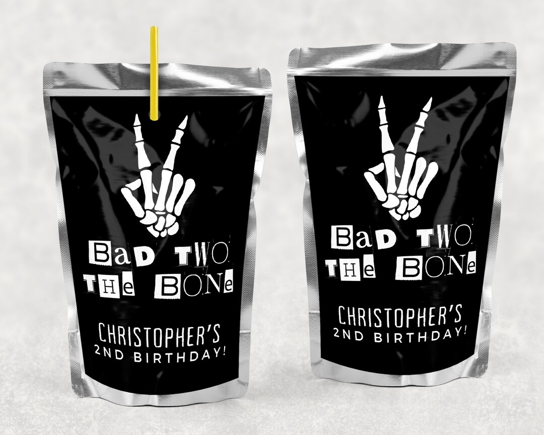 Bad Two the Bone Capri Sun Labels, Skeleton 2nd Birthday (DIY Canva ...