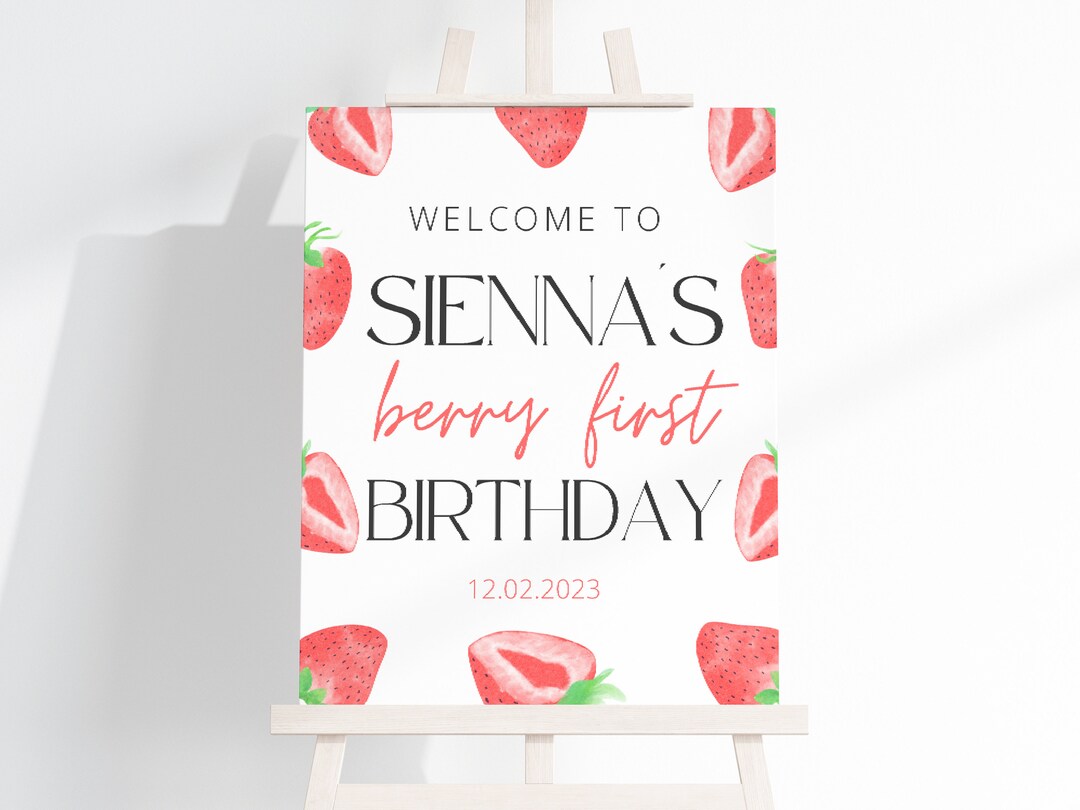 Berry First Welcome Sign, Strawberry First Birthday Welcome Sign, Berry ...