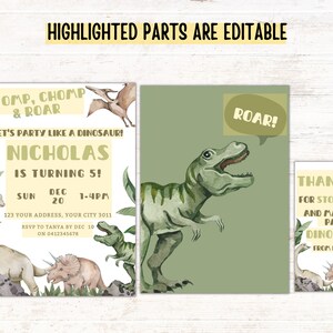 Editable Digital Download Dinosaur Invitation, Invitations Dinosaur ...