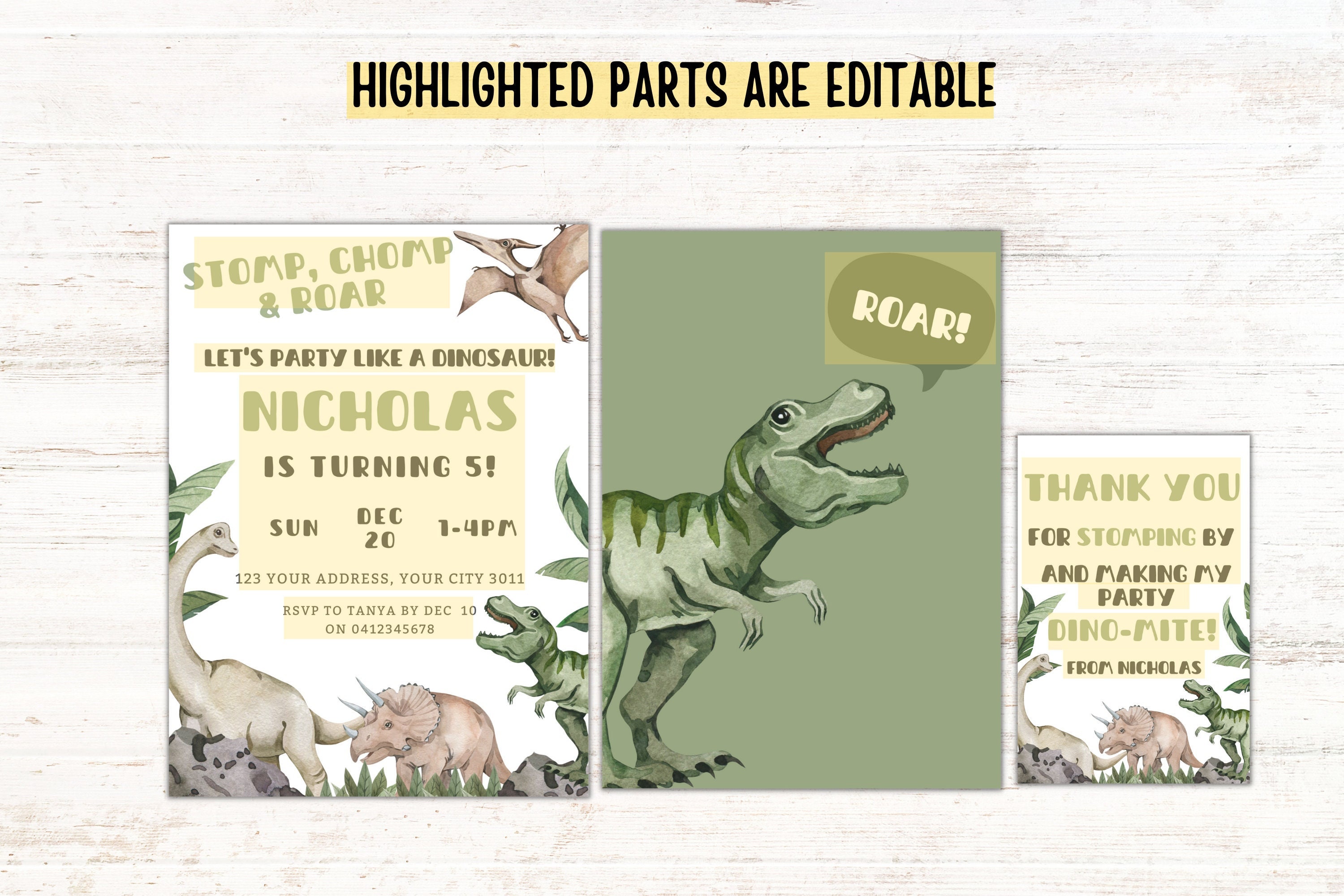 Editable Digital Download Dinosaur Invitation, Invitations Dinosaur ...