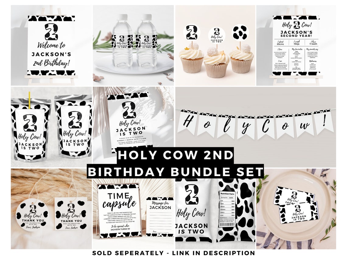 Editable Cow Print Water Bottle Label Holy Cow I'm Two - Etsy