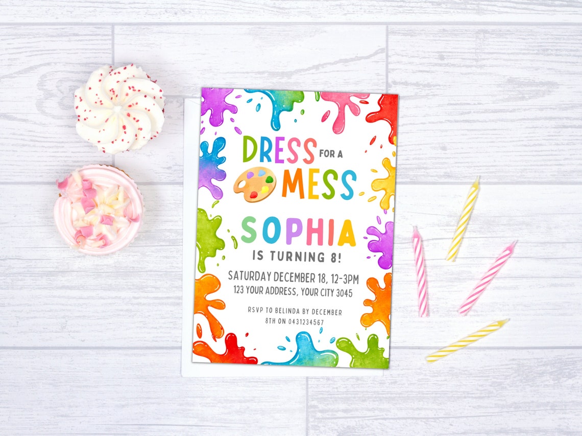 Editable Dress for A Mess Painting Birthday Invitation for Girls ...
