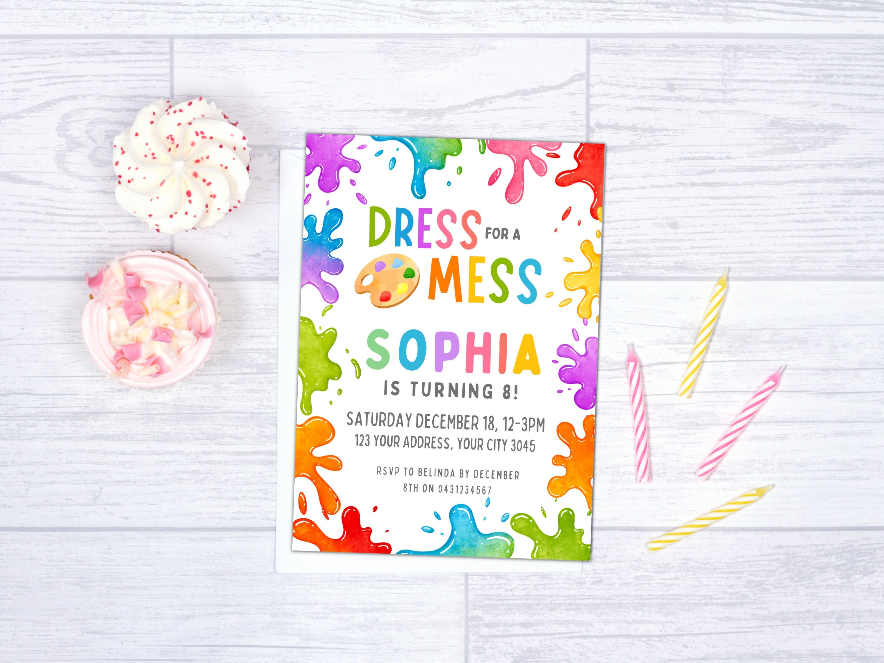 Editable Dress for A Mess Painting Birthday Invitation for Girls ...