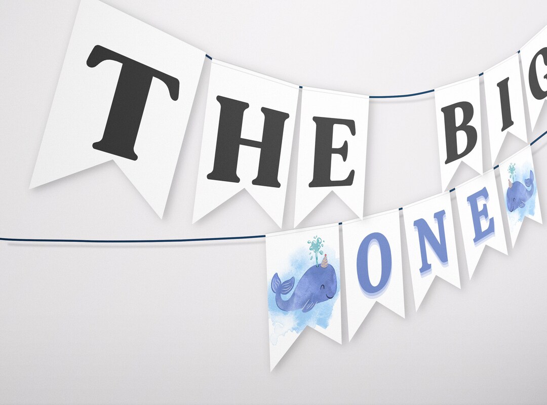 Editable Whale Birthday Banner Template, the Big One Boy 1st Birthday ...