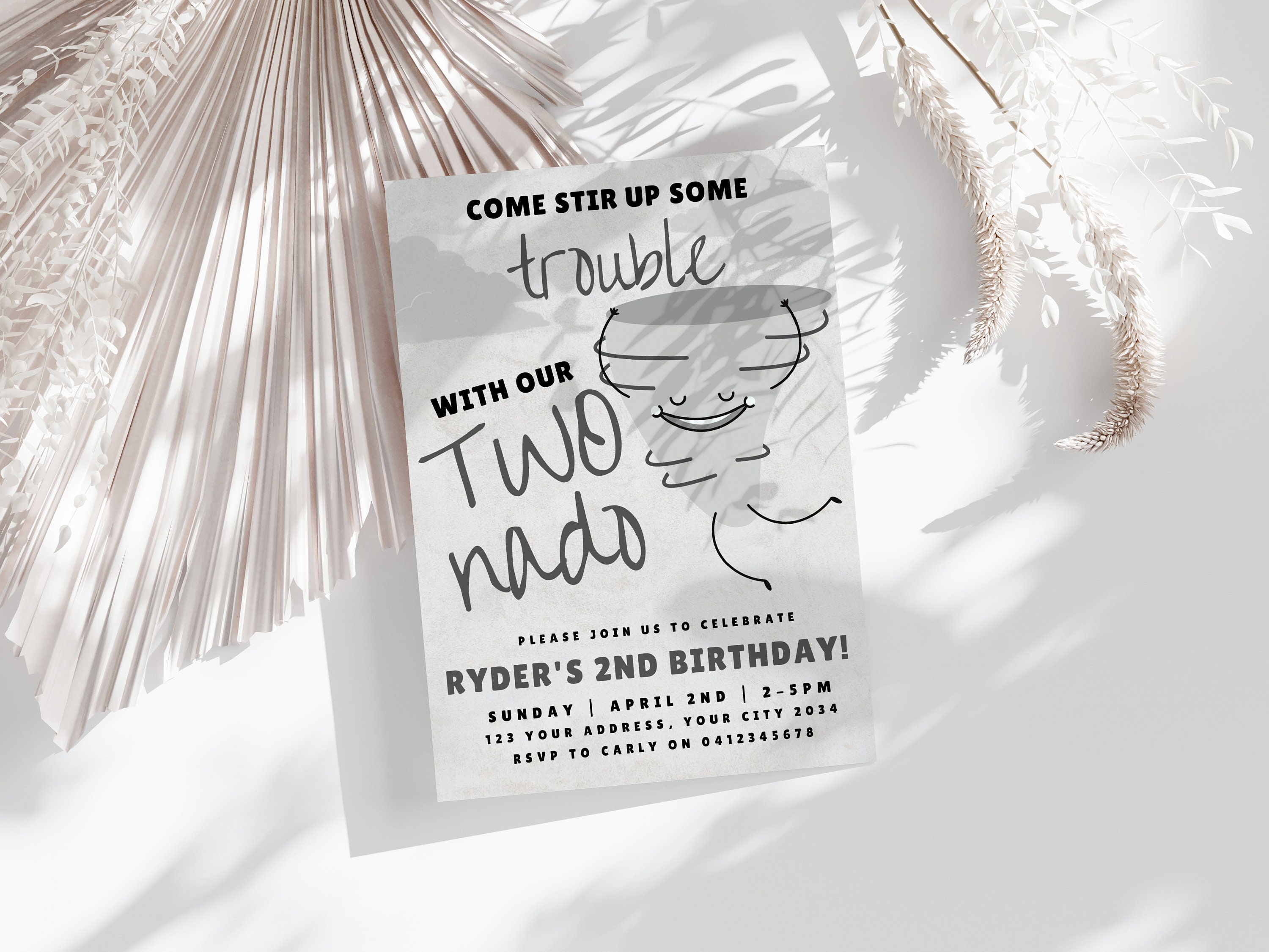 Twonado Birthday Party Invitation, Editable Weather Second Birthday ...