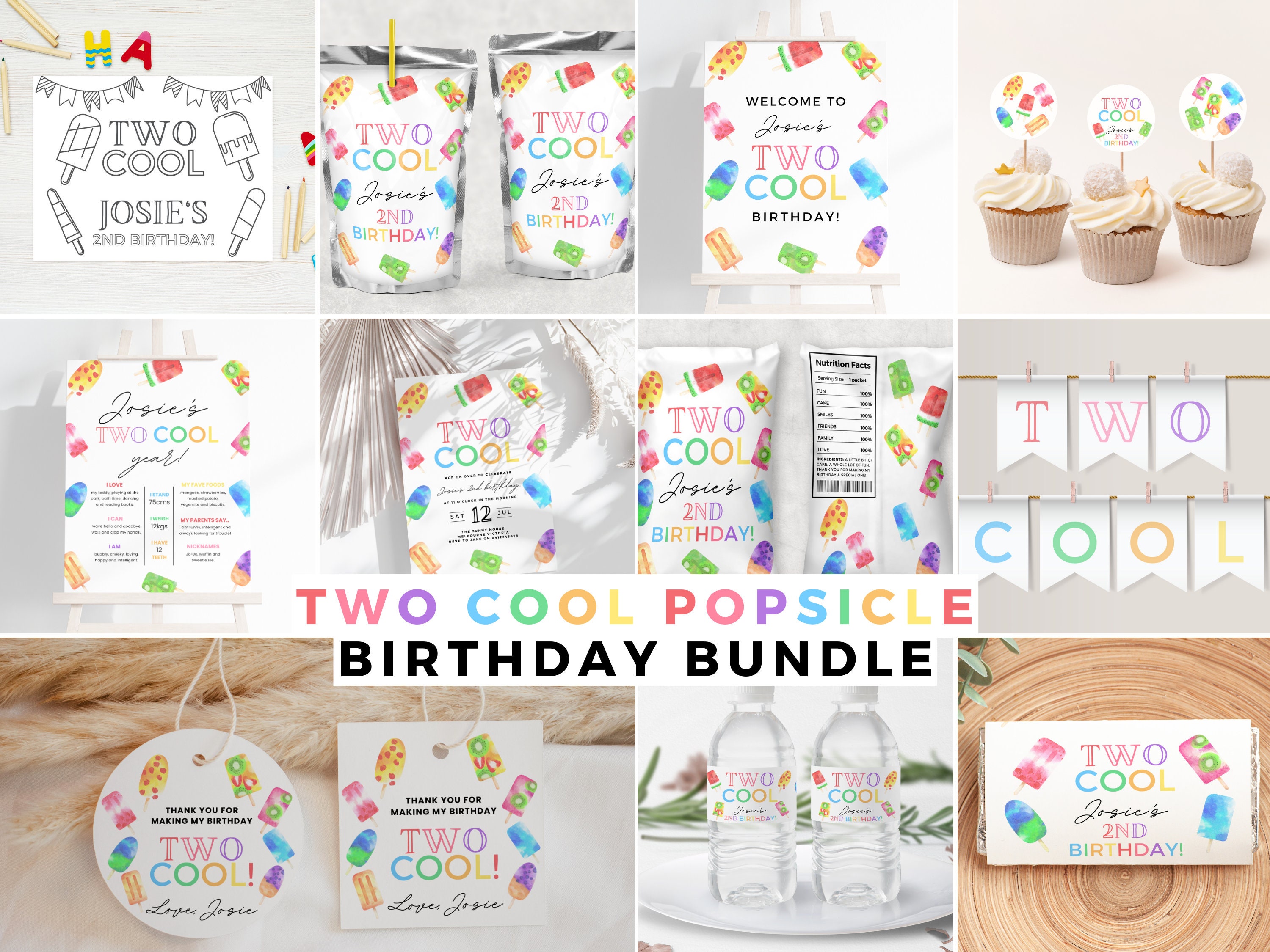 Two Cool Popsicle 2nd Birthday Bundle, Girl Second Birthday Two Cool ...