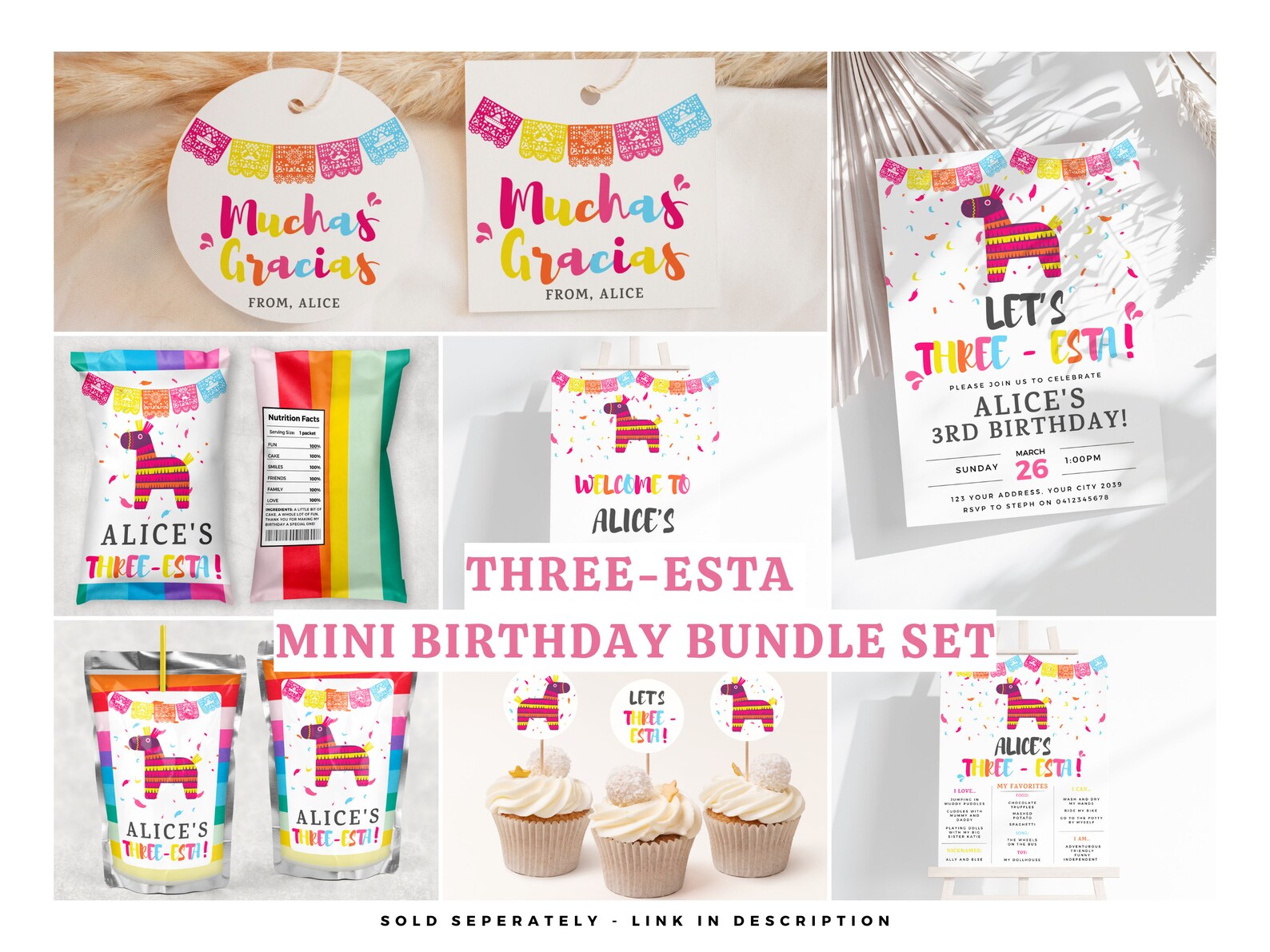 Three Esta Birthday Invite Digital, Editable Mexican Fiesta Theme 3rd ...