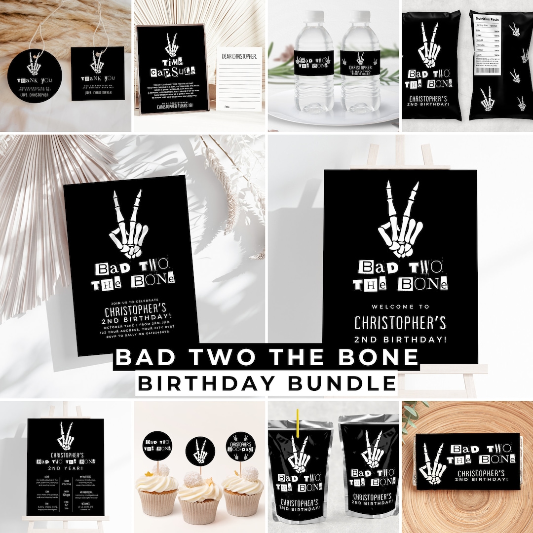 Bad Two the Bone Birthday Bundle, Black White Skeleton 2nd Party ...