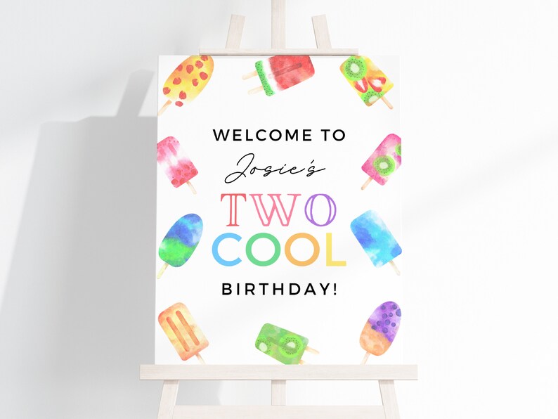 Two Cool Popsicle Welcome Sign Template Editable 2nd Birthday - Etsy
