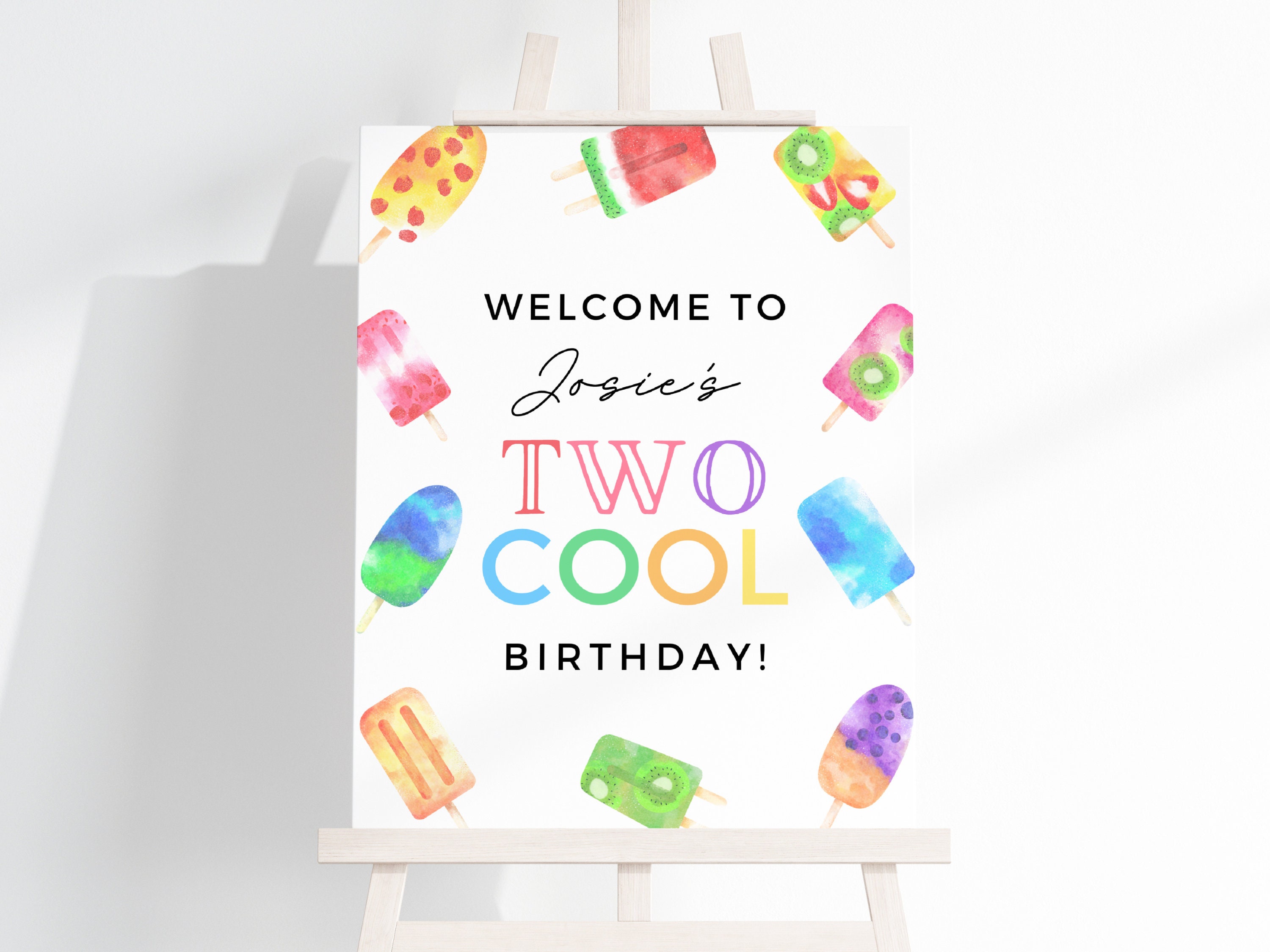 Two Cool Popsicle Welcome Sign Template, Editable 2nd Birthday Girl ...